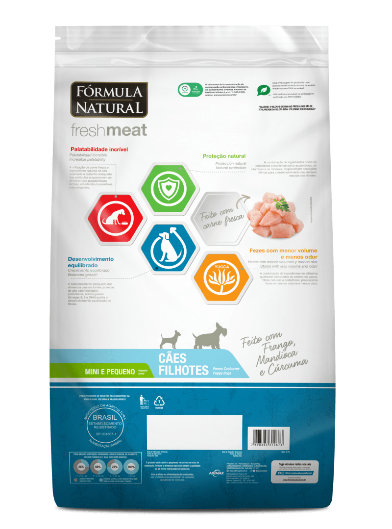 Fórmula Natural Fresh Meat Cães Filhotes Portes Mini e Pequeno Sabor ...