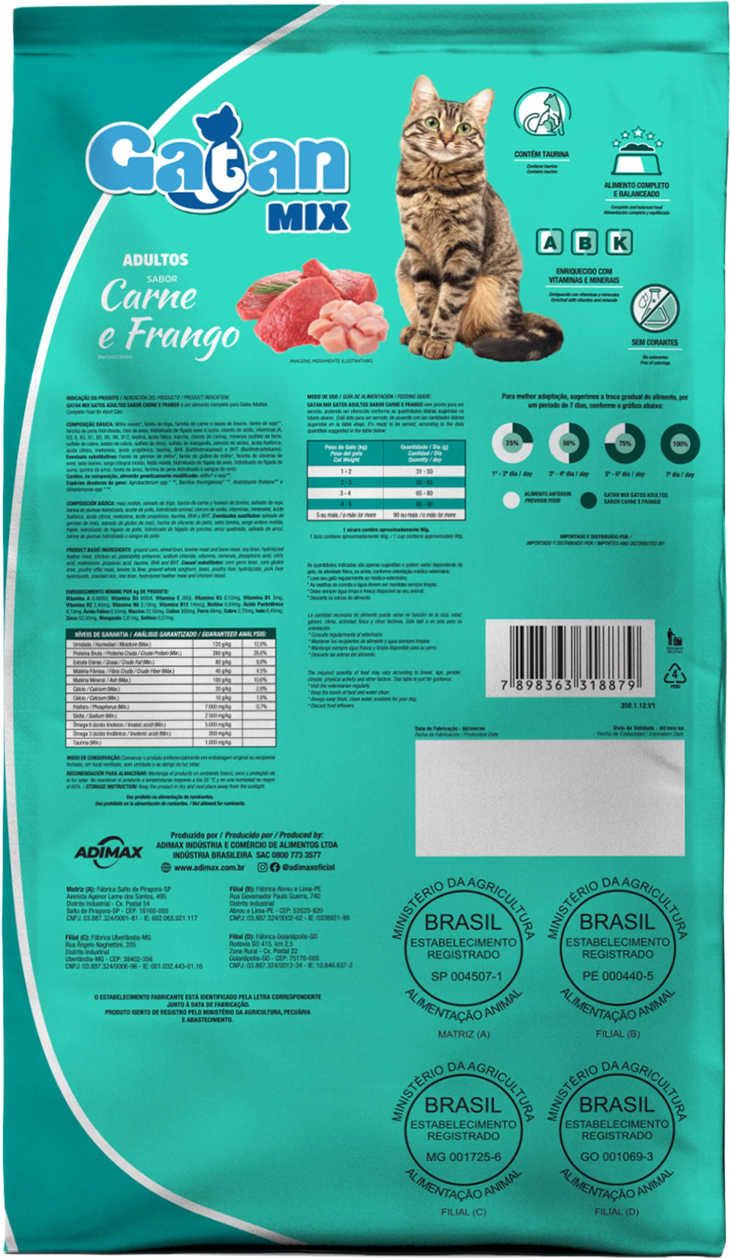 Gatan Mix Gatos Adultos Carne e Frango - Adimax. Alimentos para cães e ...
